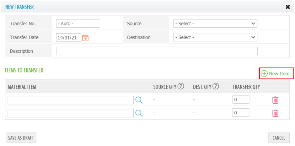 Transfer materials between locations